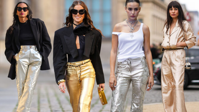 Pantaloni metallizzati: i modelli oro e argento per la primavera 2024